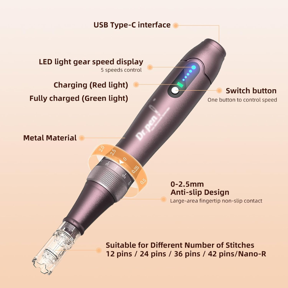 A10 Dermapen Microneedling Wireless – 22 Cartucce, 5 Velocità – HC ...